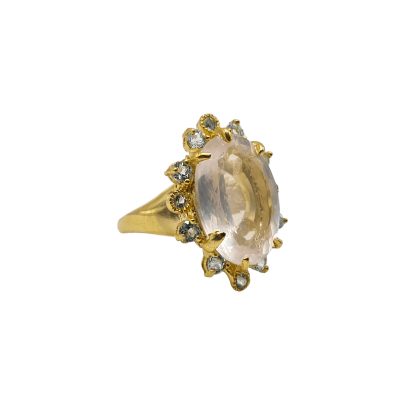 Inel argint cu cuart roz si topaz - Madammi.ro