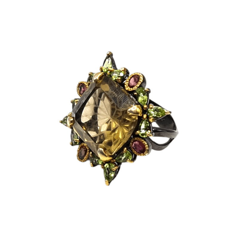 Inel argint cu citrin, turmalina si peridot - Madammi.ro