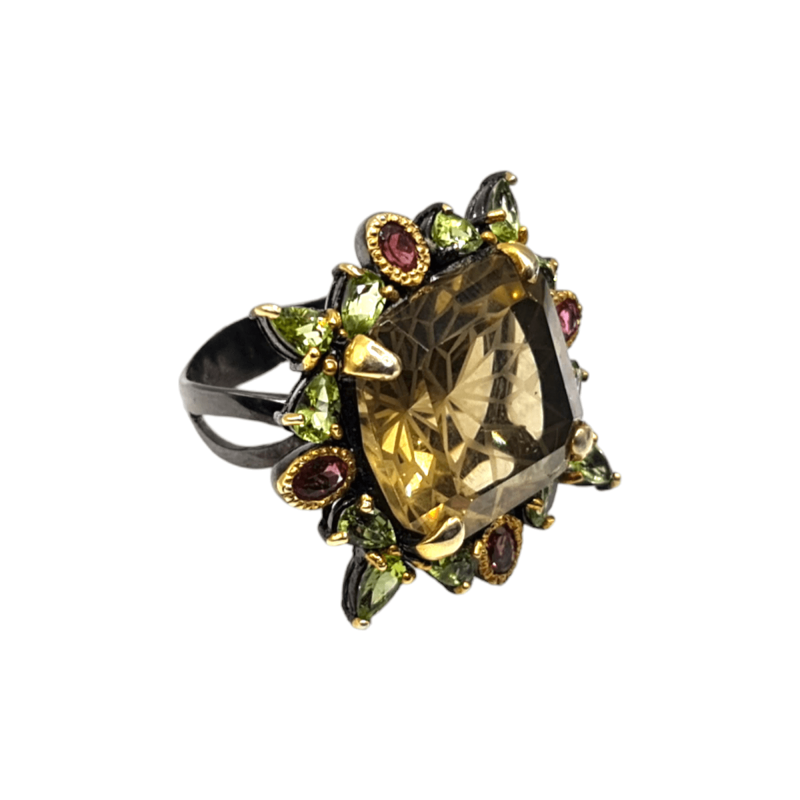 Inel argint cu citrin, turmalina si peridot - Madammi.ro