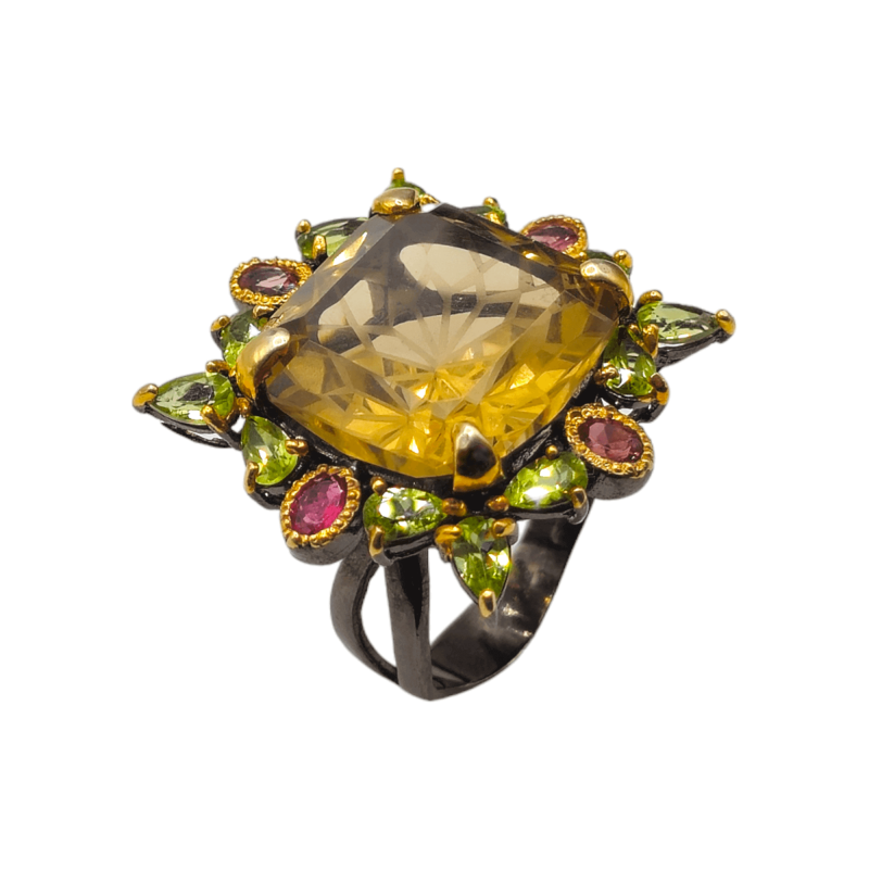 Inel argint cu citrin, turmalina si peridot - Madammi.ro