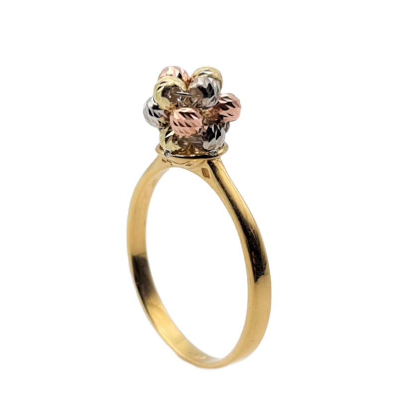 Inel din argint aurit cu bilute in trei culori