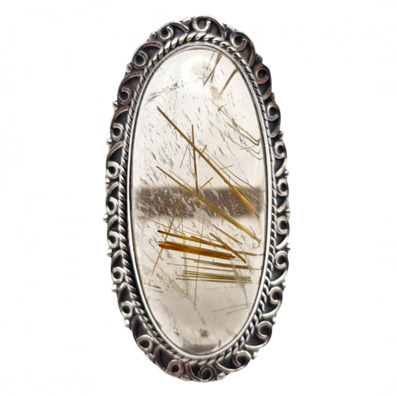 Inel din argint cu montura de cuart rutilat cu rutil auriu-Madammi.ro