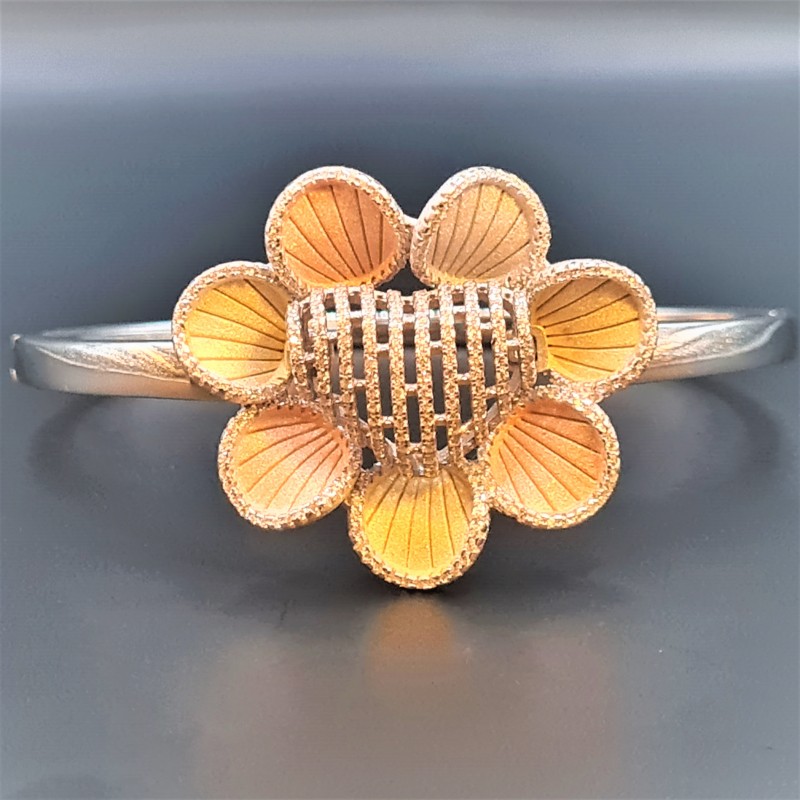 Bratara din argint placata cu aur de 14k si rodiu- floare -inima